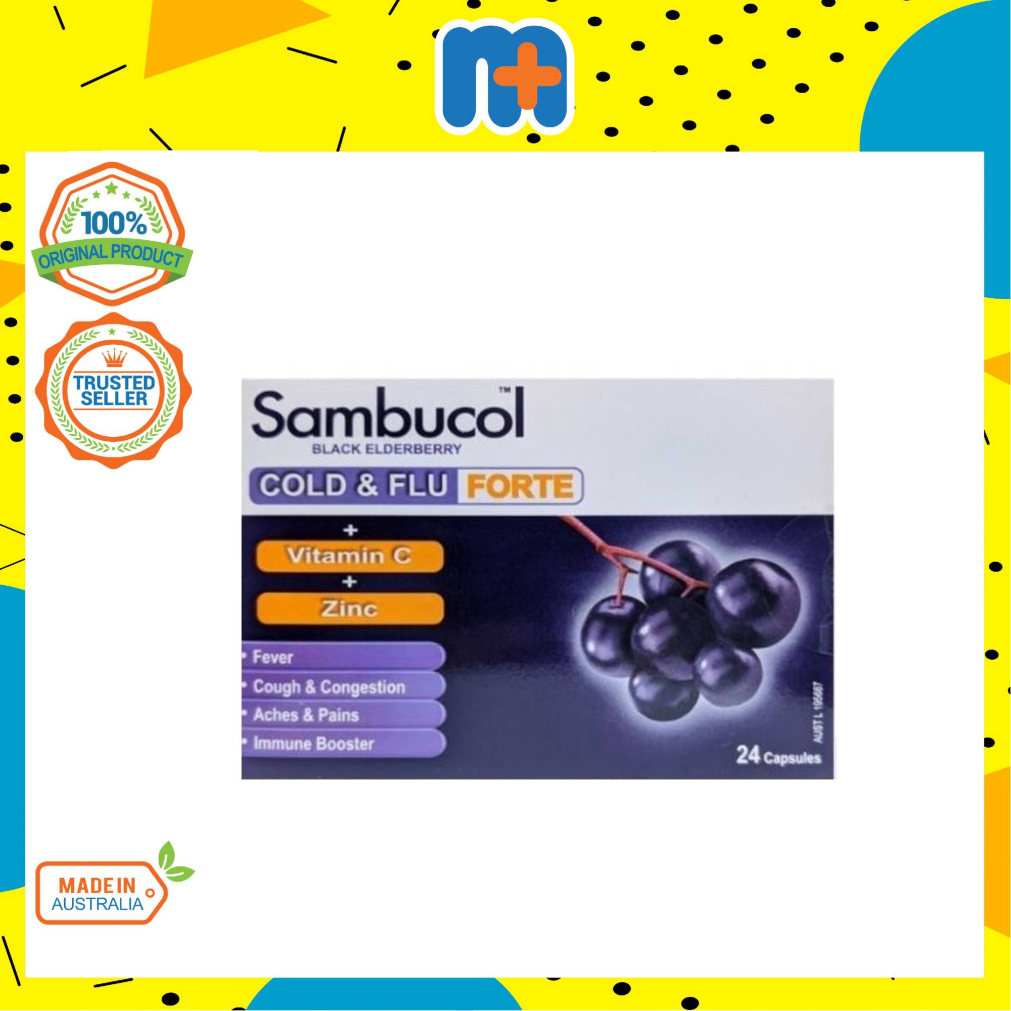 SAMBUCOL BLACK ELDERBERRY COLD & FLU FORTE CAPSULES 24S