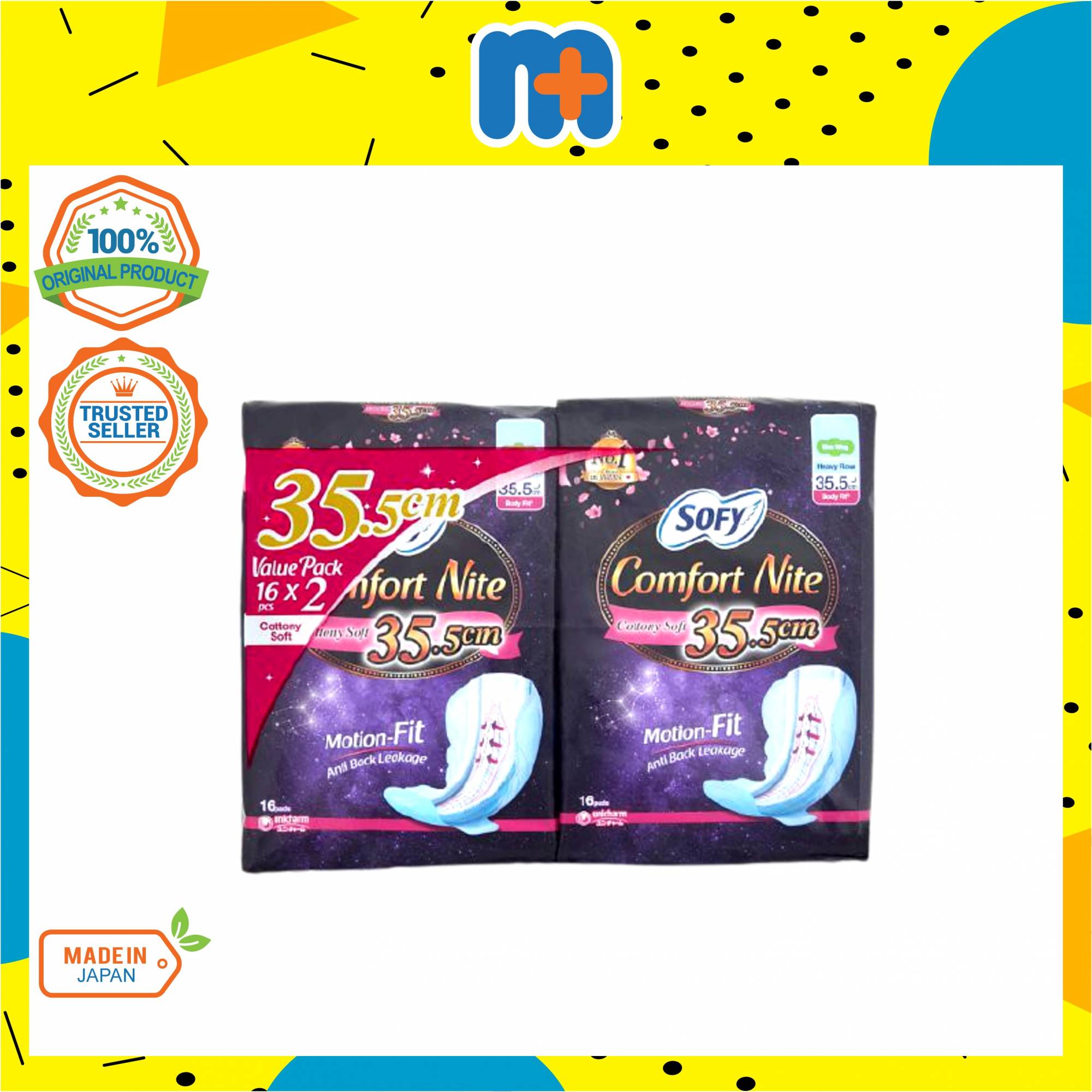 SOFY Body Fit Comfort Nite Wings 35.5cm Twin Pack (16's x 2)