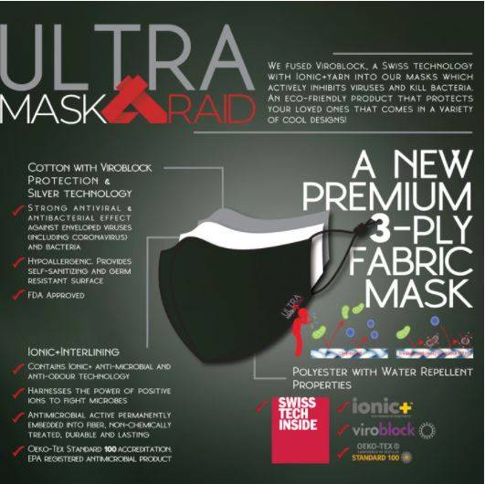 MASKARAID ULTRA PREMIUM 3 PLY REUSABLE FABRIC MASK JET BLACK [ADULTS]