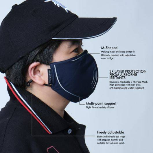 MASKARAID STRUCTURED 3 PLY REUSABLE FABRIC MASK NAVY BLAZER [ADULTS]