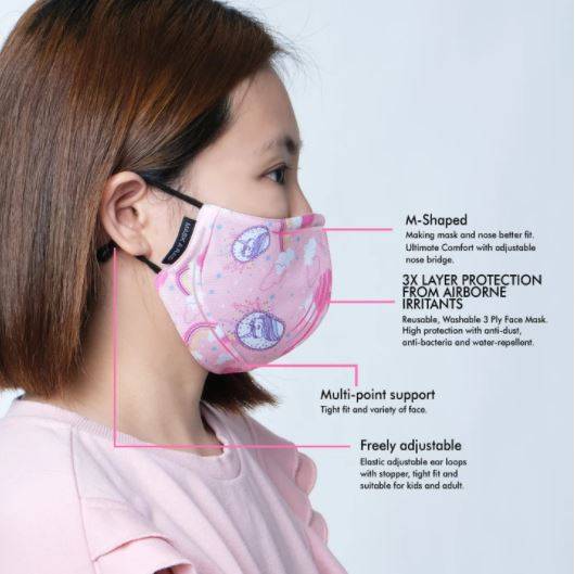 MASKARAID STRUCTURED 3 PLY REUSABLE FABRIC MASK RAINBOWS [KIDS]