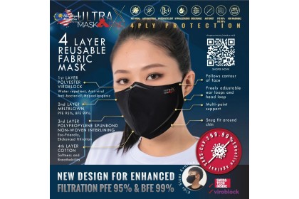 MASKARAID Adult Ultra X 4 Ply Reusable Fabric Mask Grey (Headloop)