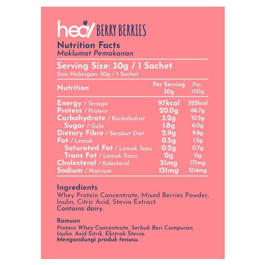 HEAL BERRY BERRIES PROTEIN SHAKE SACHET 30G