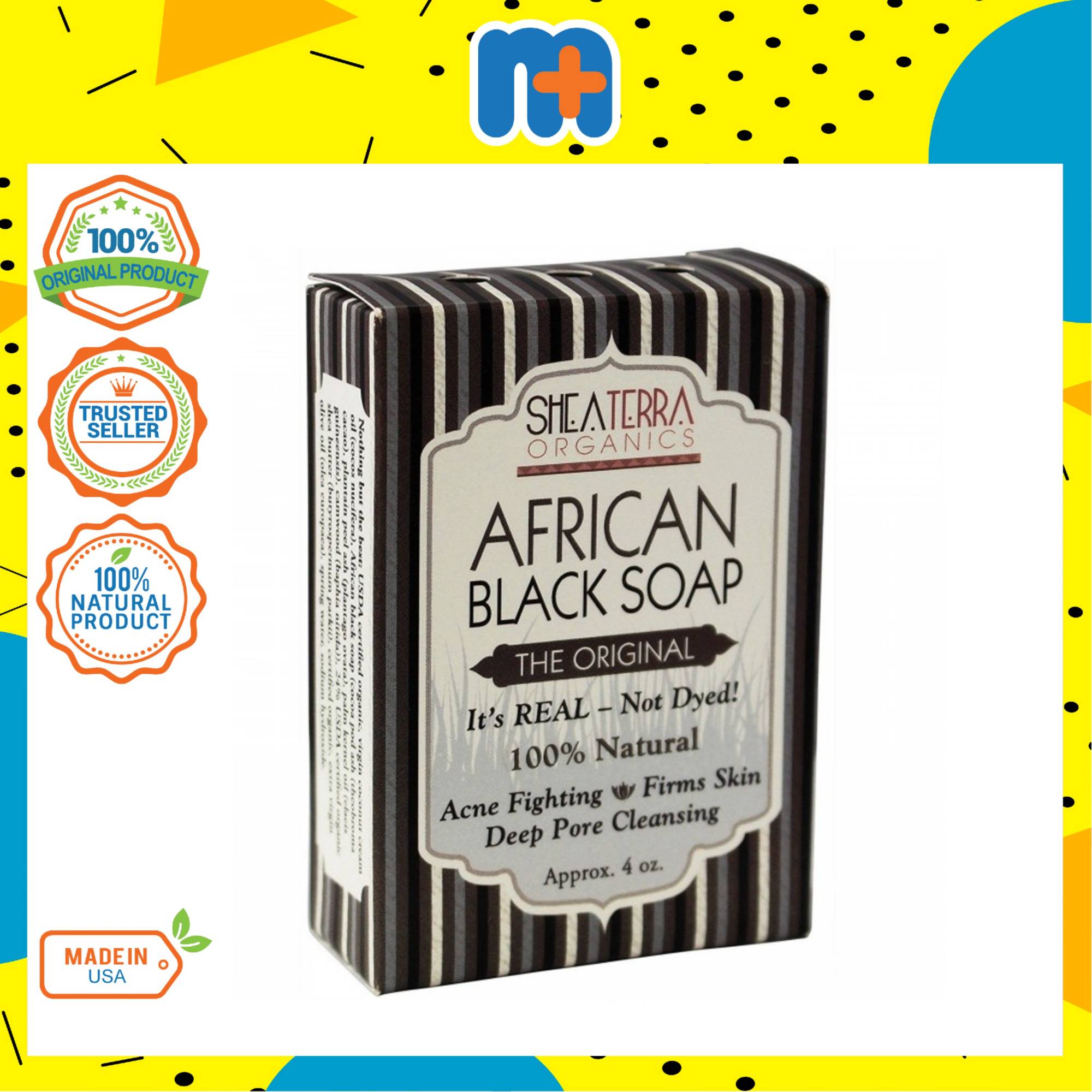 SHEA TERRA ORGANICS AUTHENTIC AFRICAN BLACK SOAP 4OZ