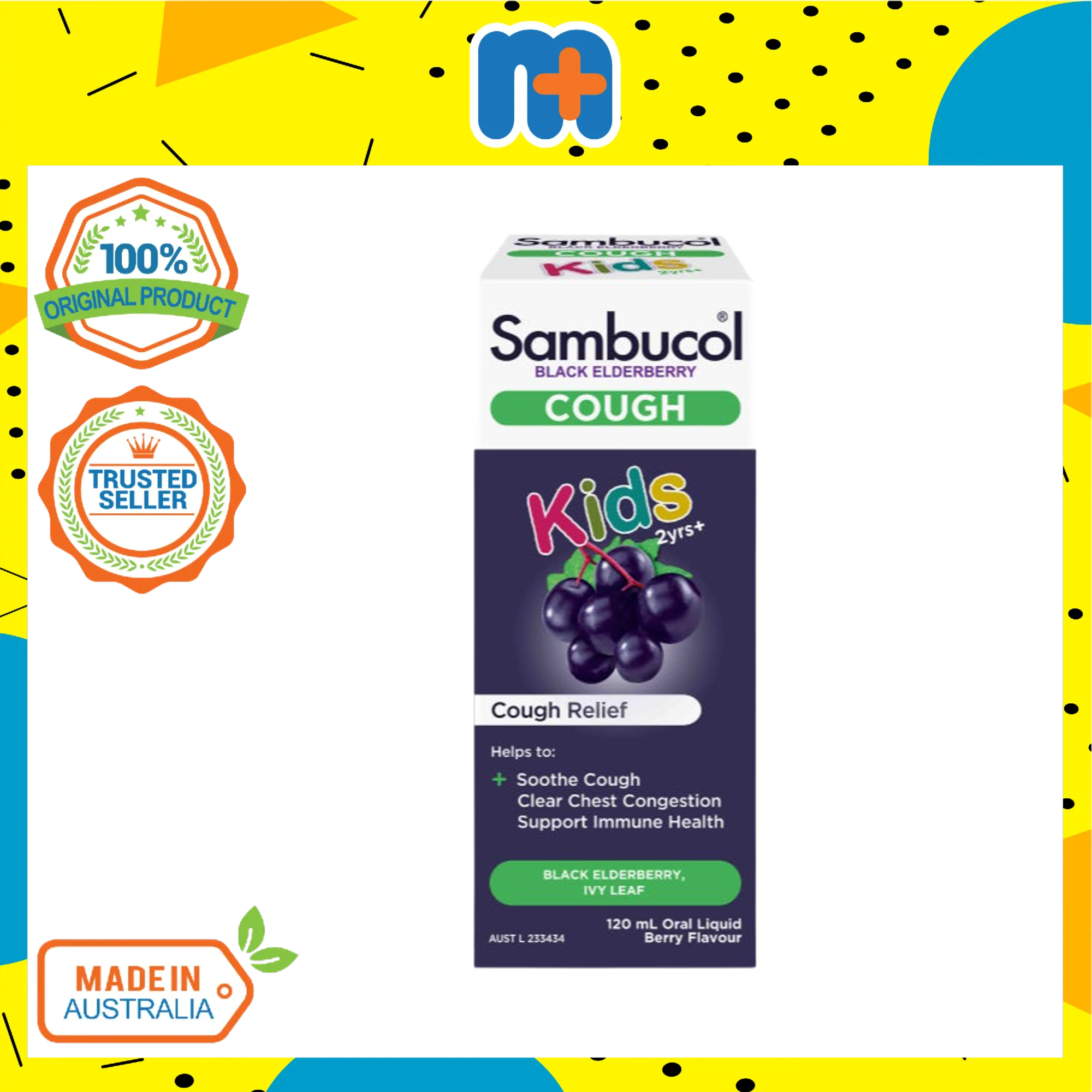 SAMBUCOL BLACK ELDERBERRY KIDS COLD & FLU COUGH LIQUID 120ML