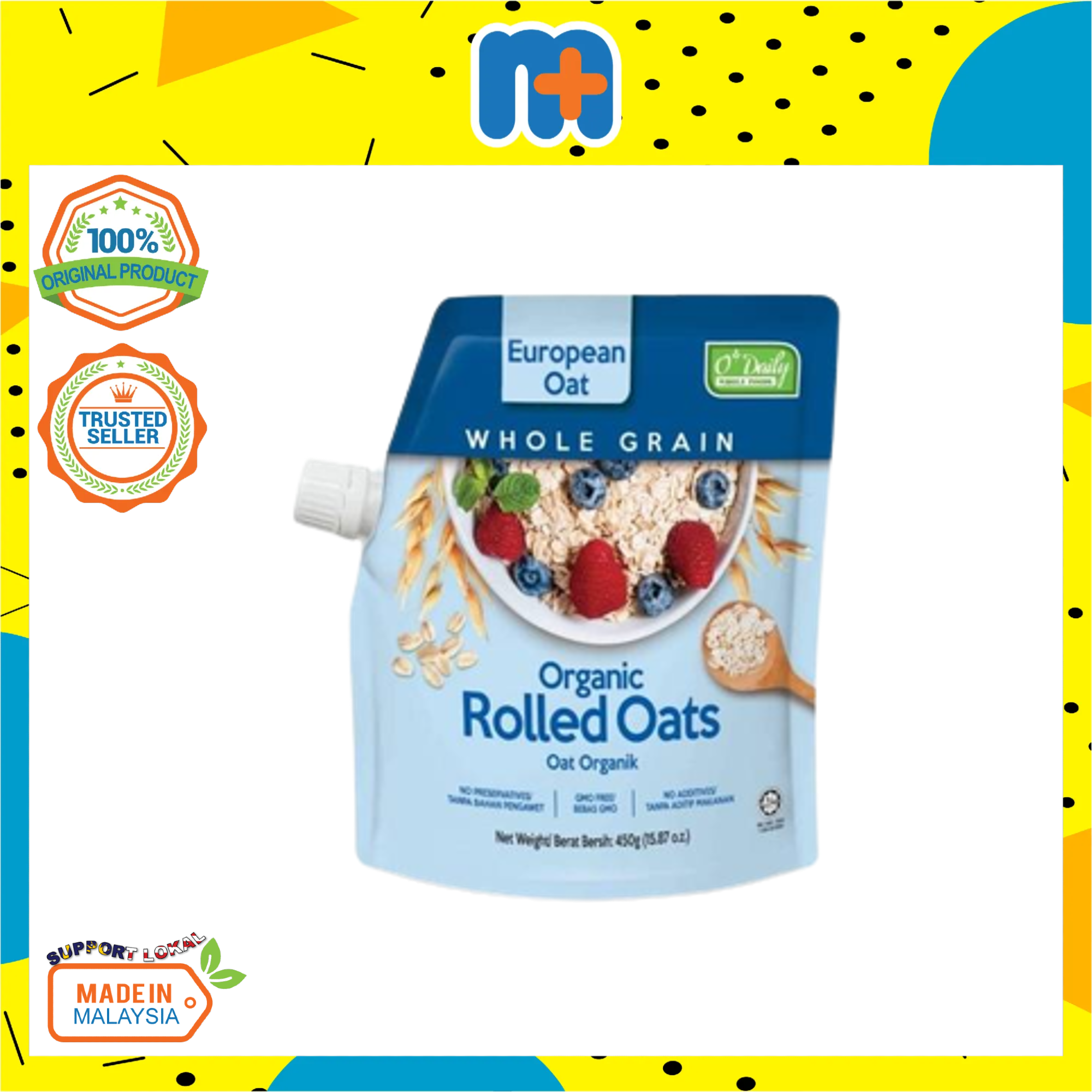 O'DAILY WHOLE GRAIN ORGANIC ROLLED OATS 450G